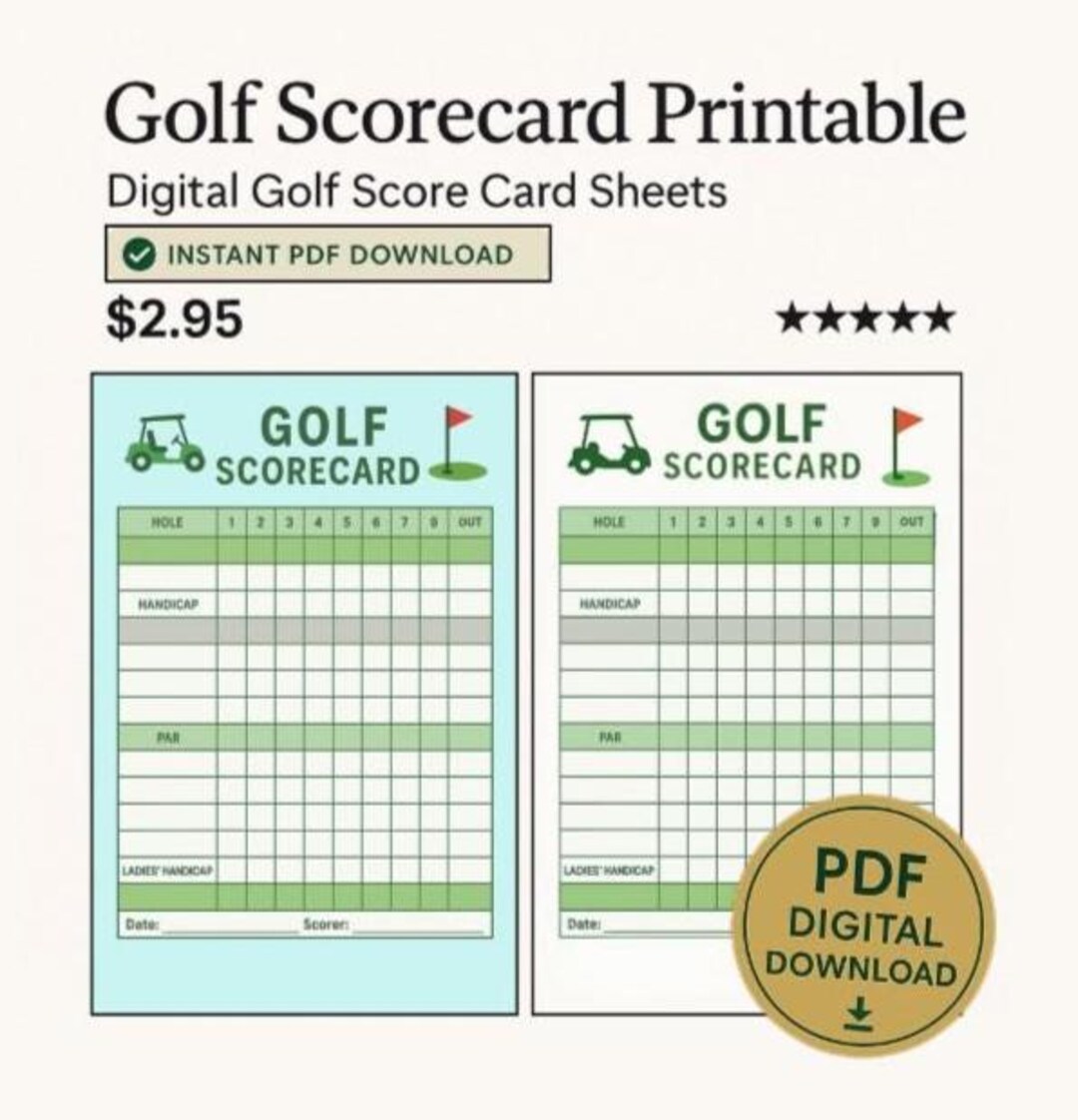 Golf Scorecard Printable – 9 Hole Digital Download, Editable PDF Golf ...