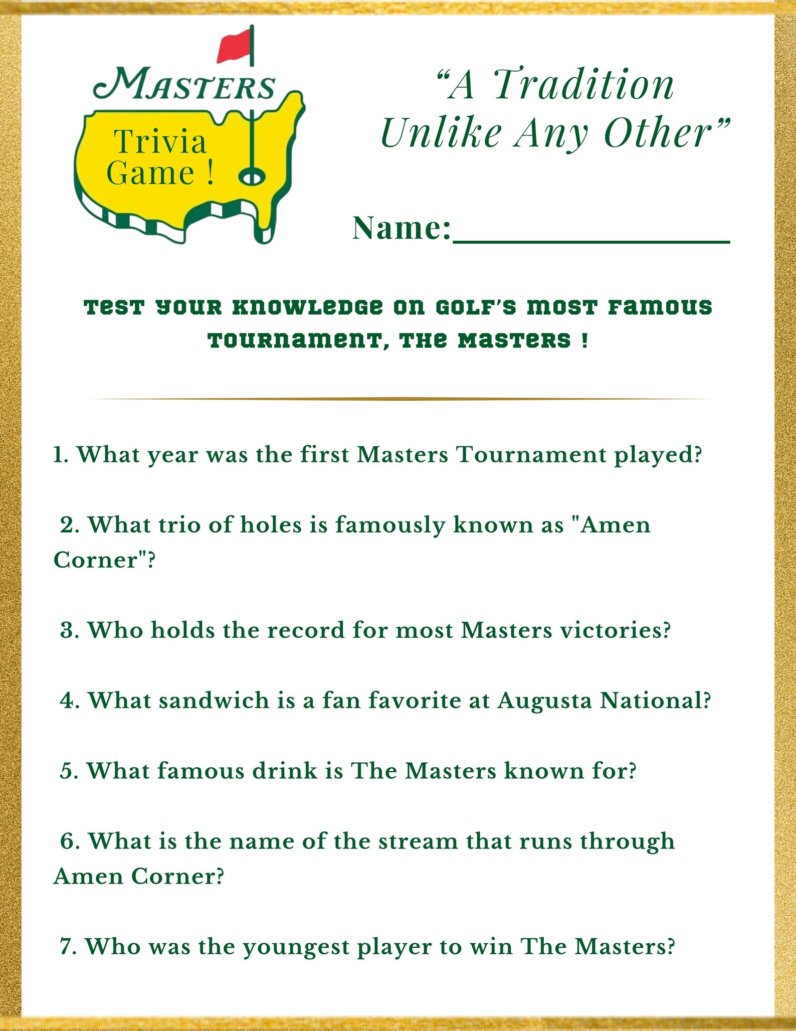 The Masters Printable Trivia – Golf Party Game - Etsy