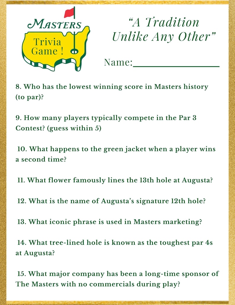 The Masters Printable Trivia – Golf Party Game - Etsy