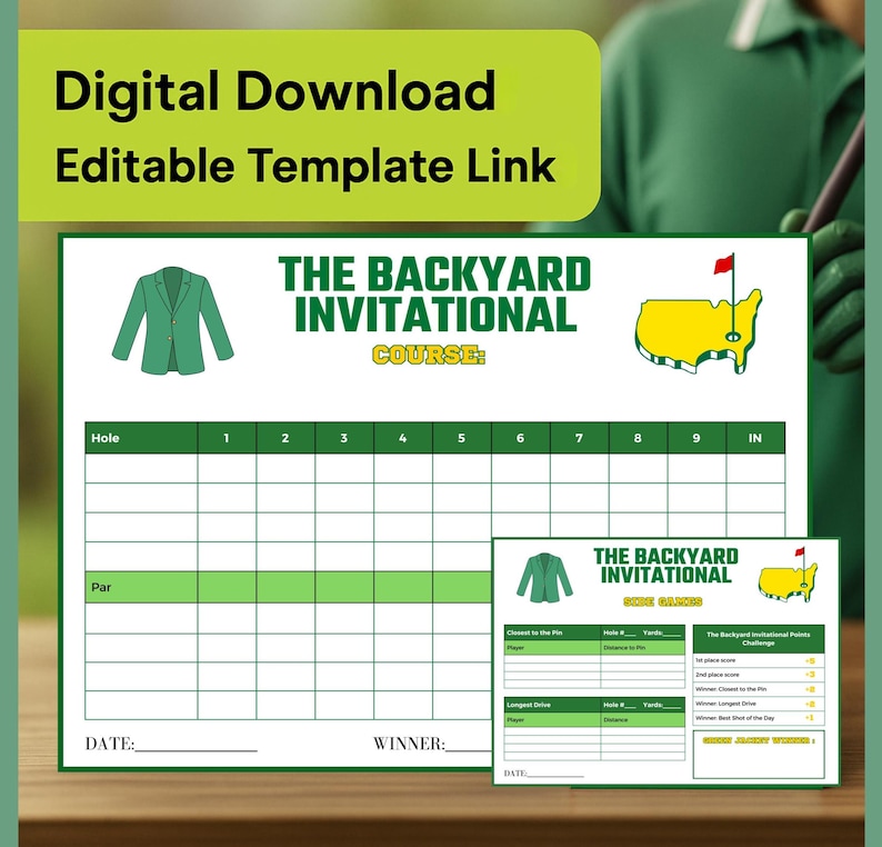 Golf Scorecard Template – Printable Golf Tournament Scorecard, Golf ...