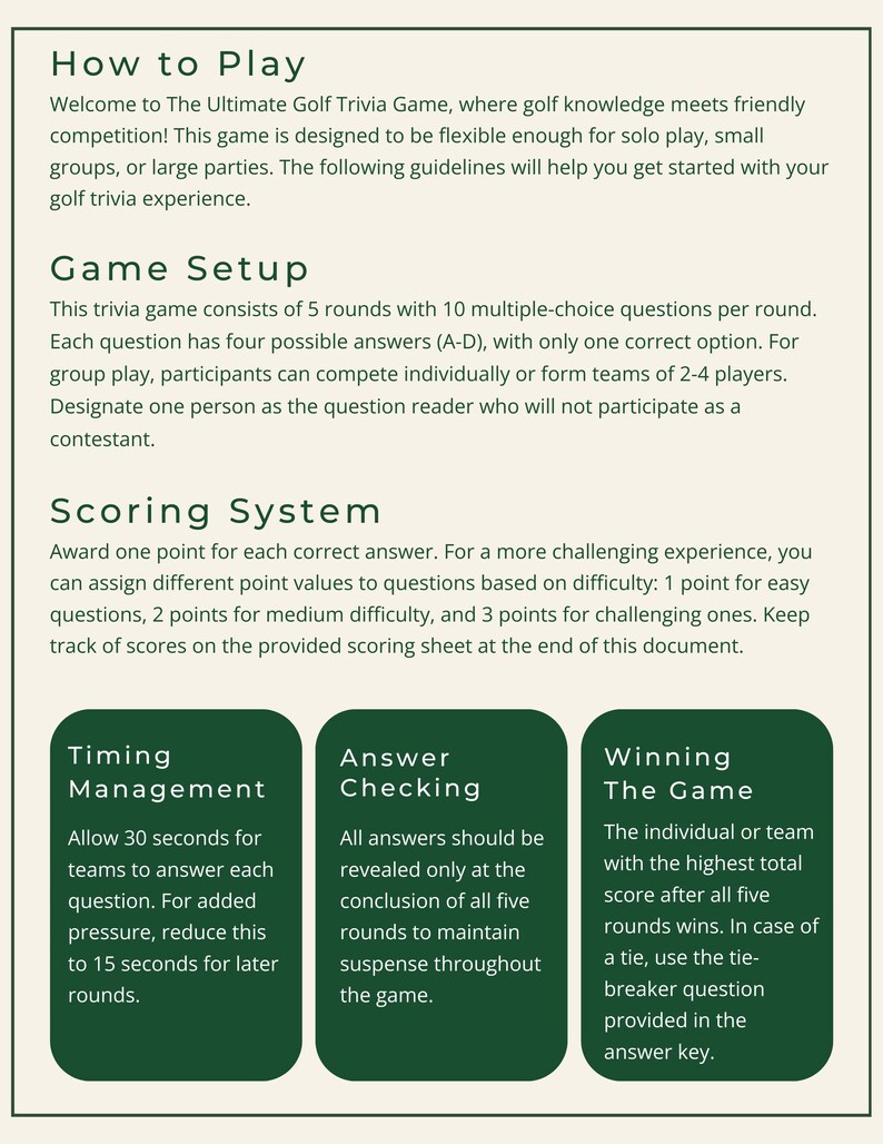 Golf Gift: Golf Game Trivia Printable – 50 Question Quiz PDF - Etsy