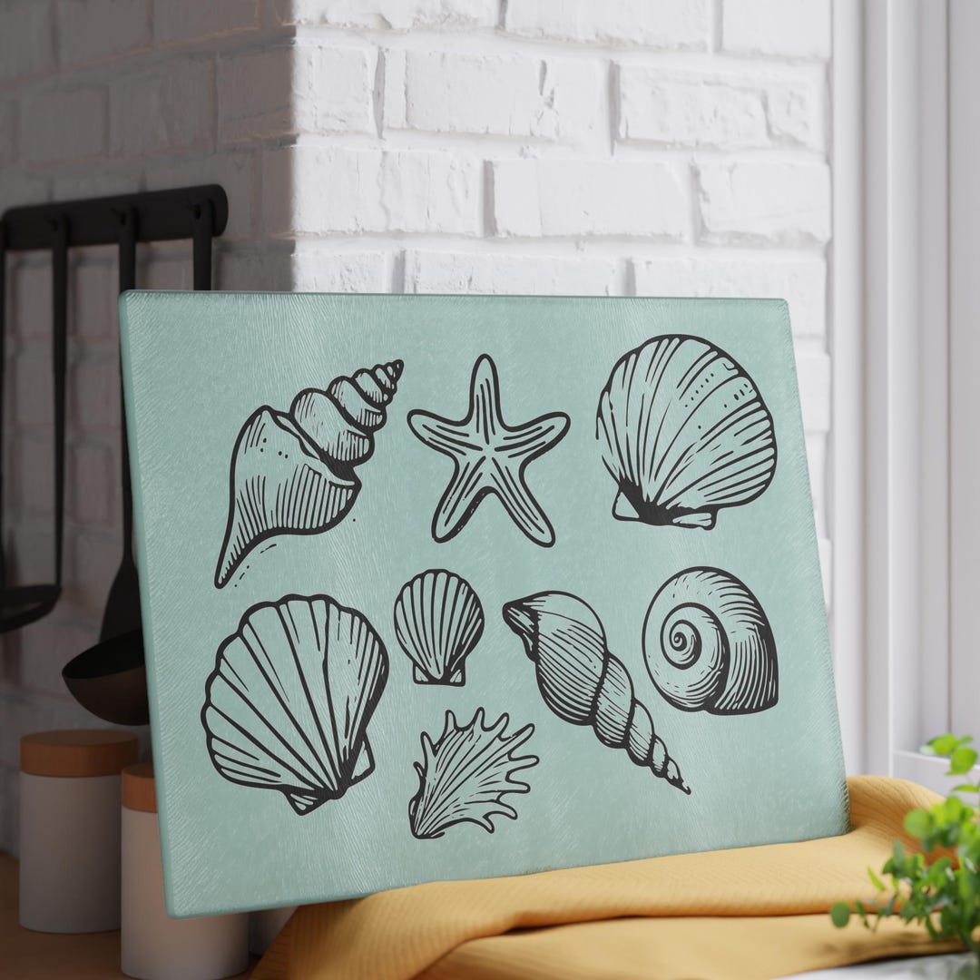 Coastal Glass Cutting Board, Sea Shell Home Decor, Housewarming Gift ...