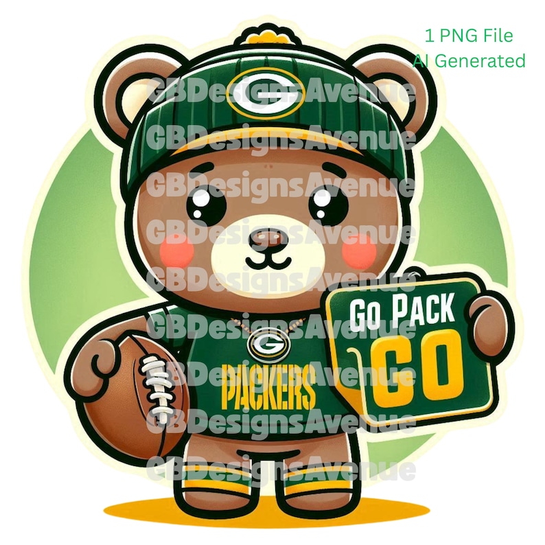 Green Bay Packers Bear PNG: Football Fan Art (digital Download, 416 DPI ...