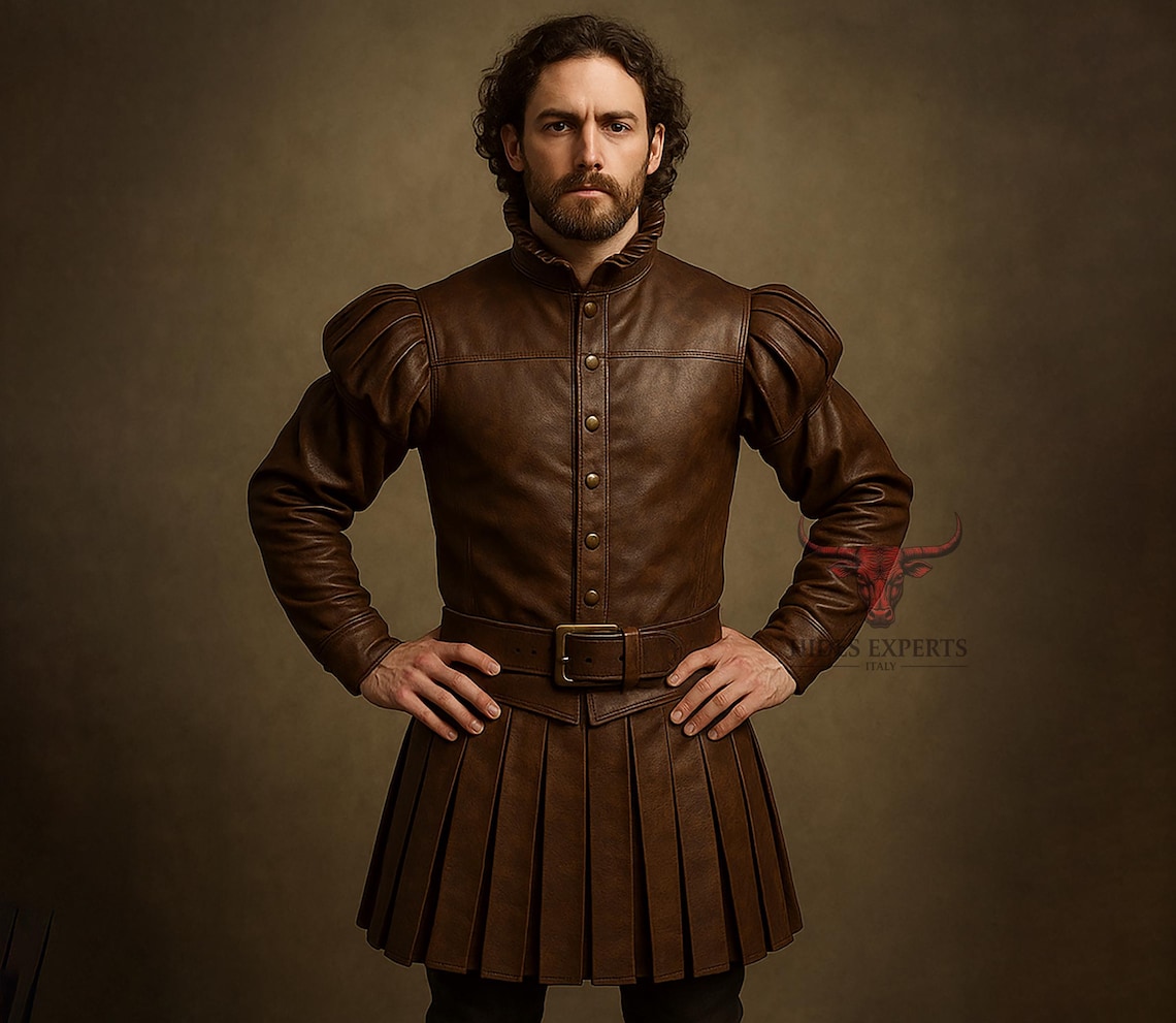 Handmade Renaissance Leather Doublet & Kilt Set - Italian Cowhide ...