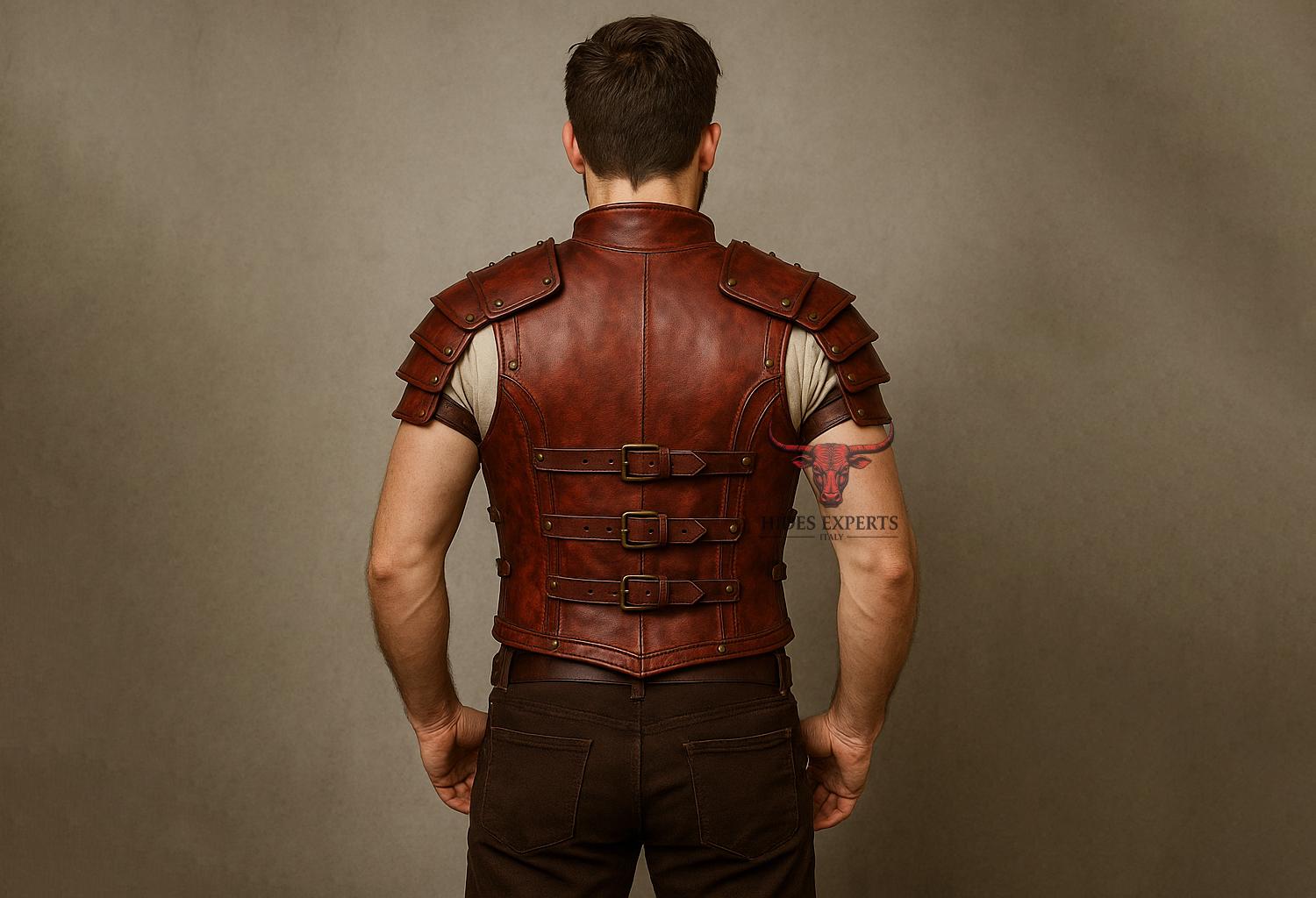 Handmade Red Leather Shoulder Armor Vest: Steampunk Cosplay LARP ...