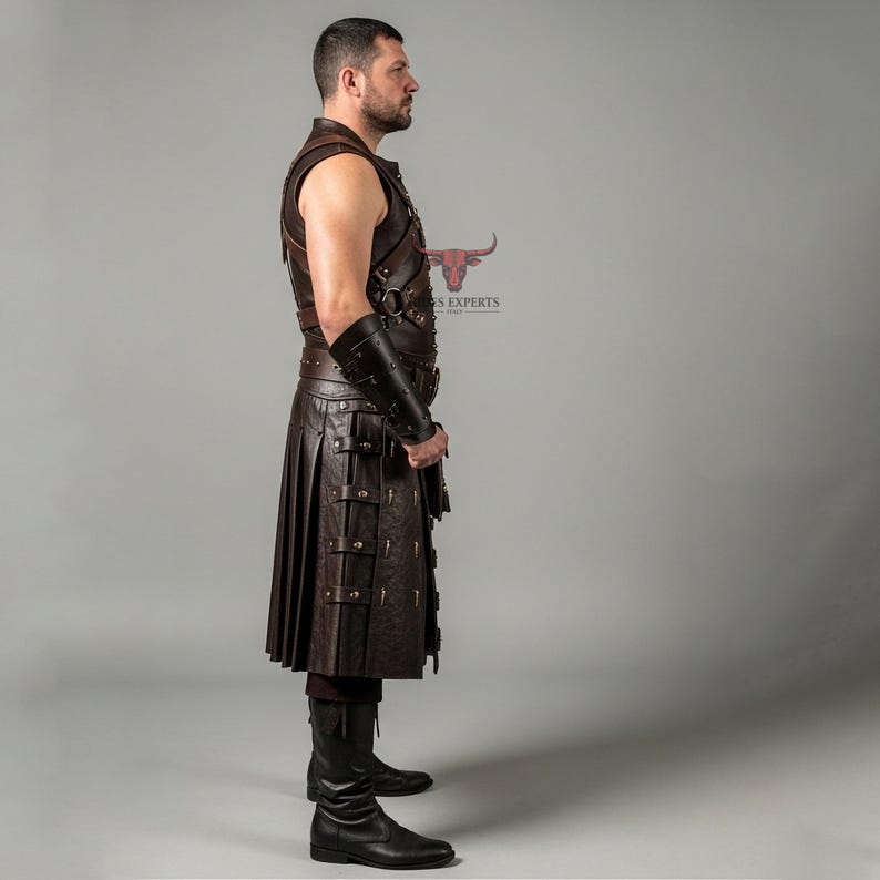 Handmade Leather Medieval Outfit Set: Renaissance Kilt, Vest & Bracers ...