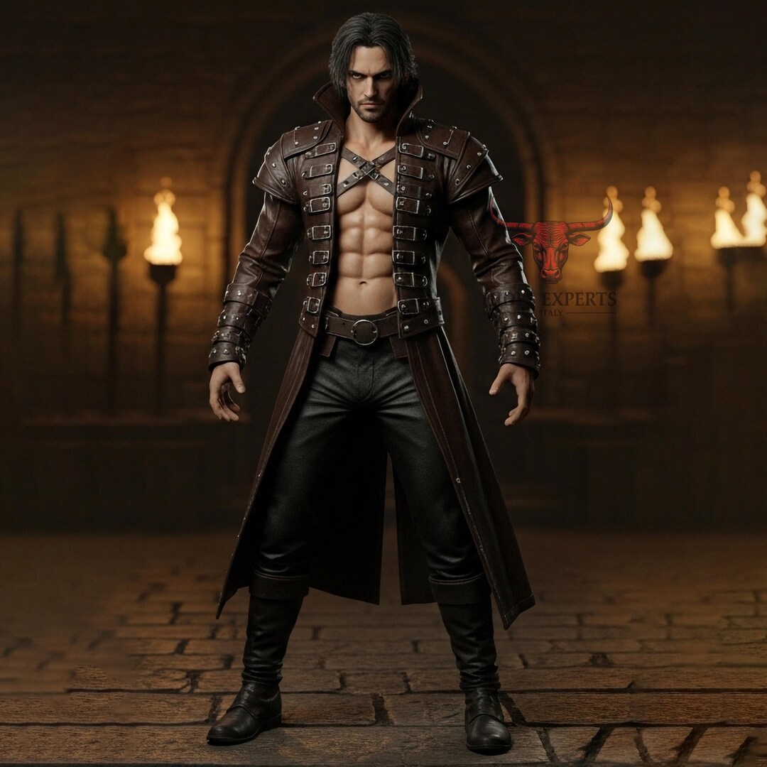 Handmade Full-grain Leather Trench Coat: Brown Gothic Steampunk ...