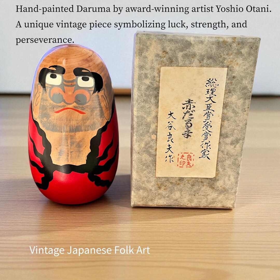 Vintage Japanese Daruma Doll by Yoshio Otani | Hand-painted Wooden Folk ...