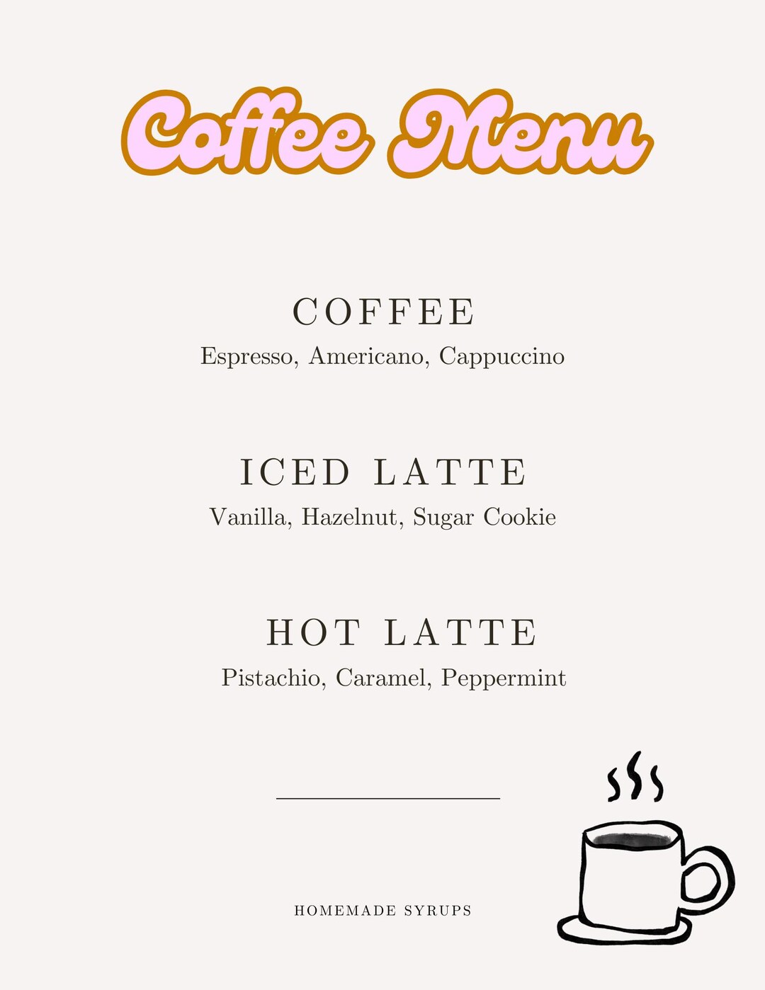 Coffee Cart Sign | Coffee Menu Sign | Coffee Menu | Menu Template ...