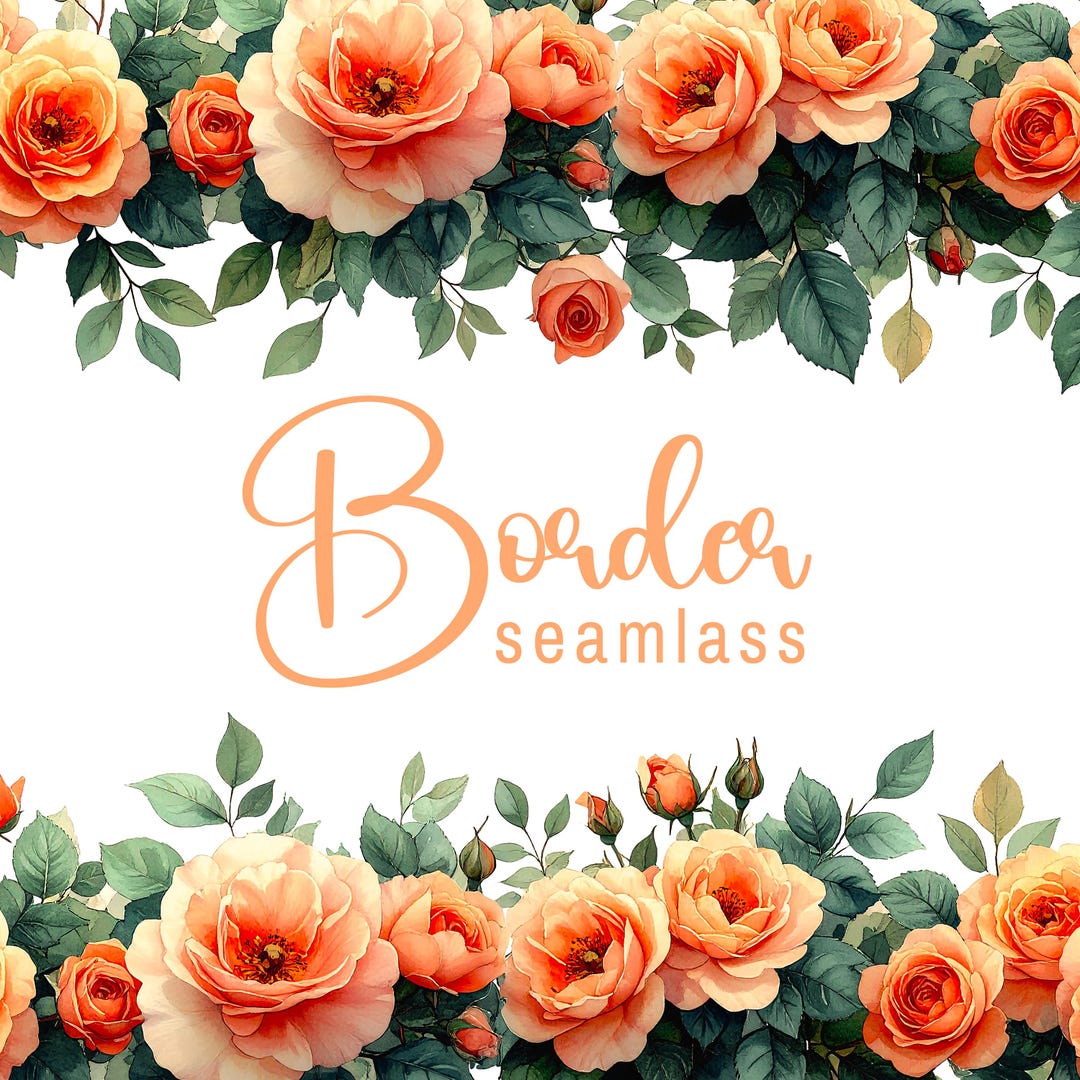 Watercolor Peach Rose Floral Border, Vintage Wedding Invitation ...