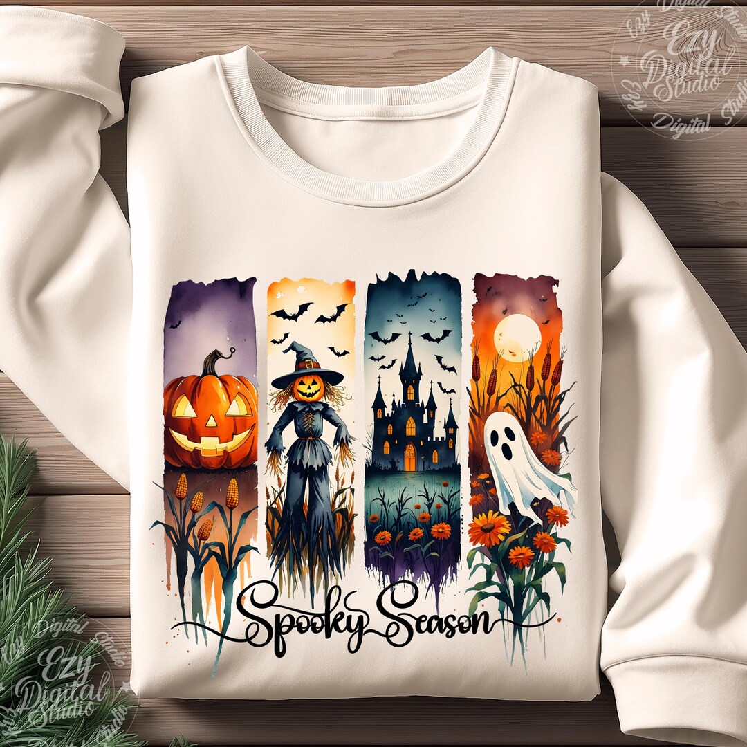 Halloween Watercolor PNG: Spooky Pumpkin, Ghost, Castle Clipart ...
