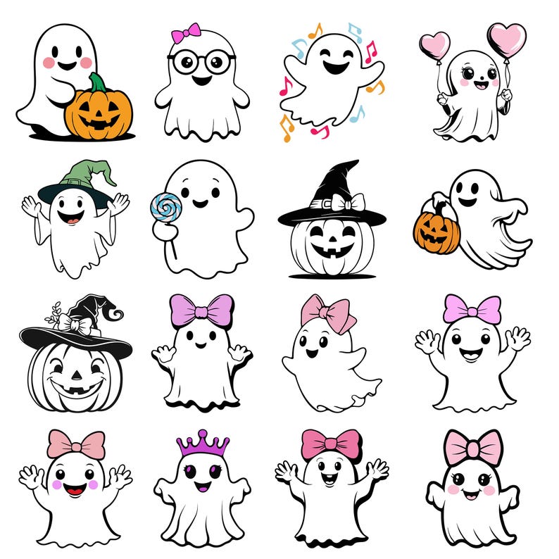 40 Cute Ghost Clipart PNG | Friendly Halloween Ghost Illustration ...