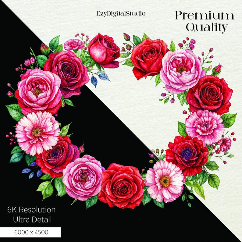 Valentine Floral Wreath Border PNG, Watercolor Rose Flower Frame ...