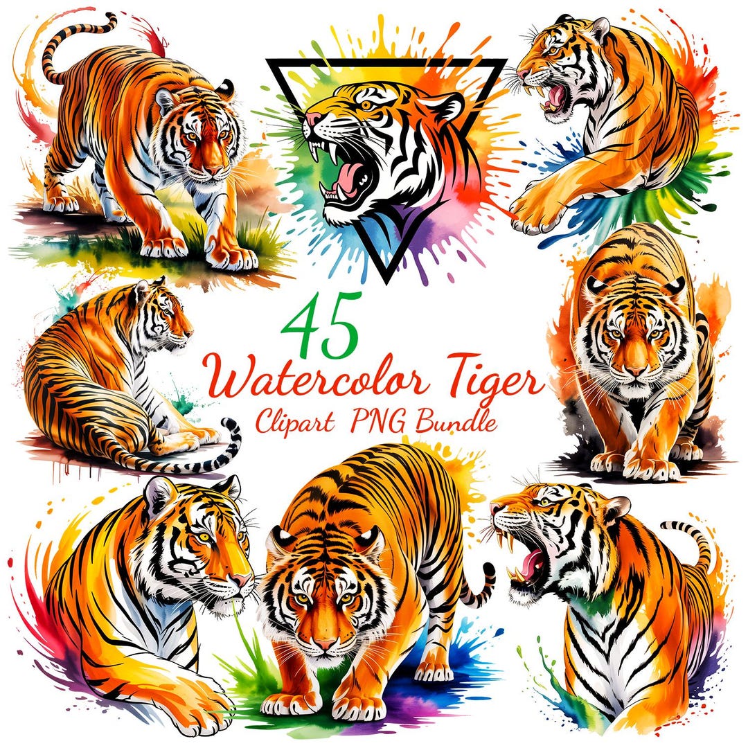 Watercolor Tiger Clipart | 45 Bengal Tiger PNG Bundle (digital Download ...