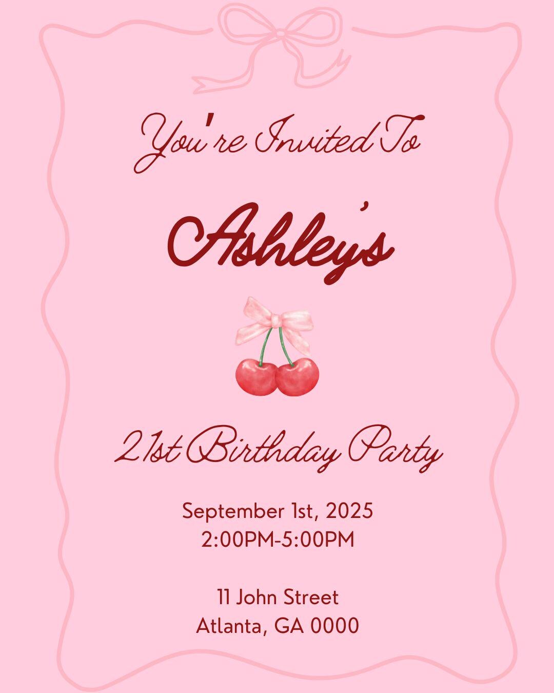Cherry Themed Birthday Party Invitation Template - Etsy