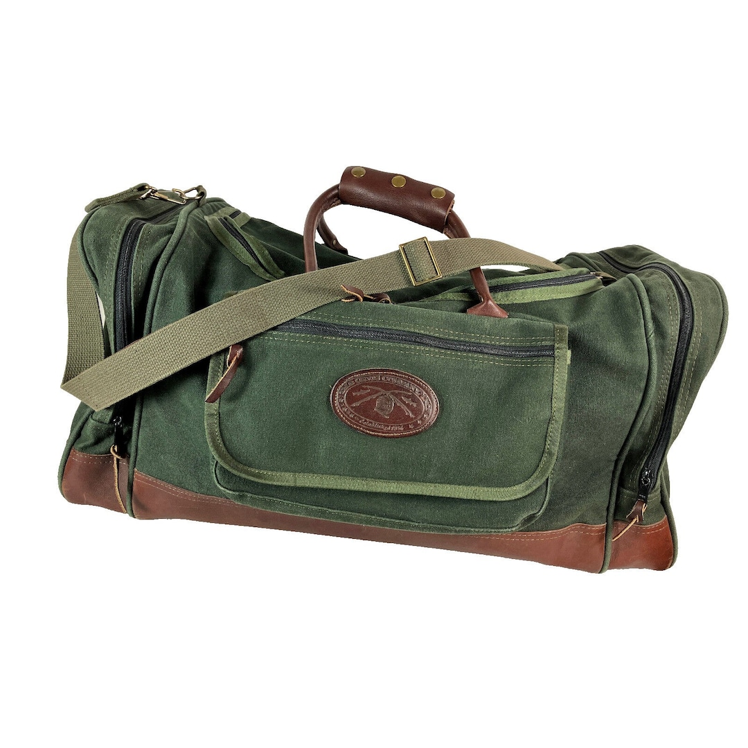 HUGE Vintage Orvis Batenkill Green Canvas Leather Duffel Bag Weekender ...