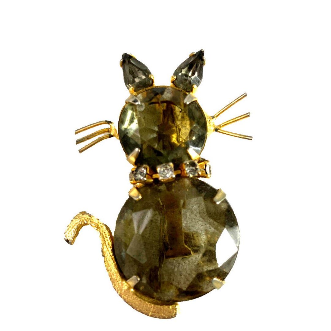 Vintage Dual Crystal Cat Pin Jelly Belly Smoke 60s - Etsy