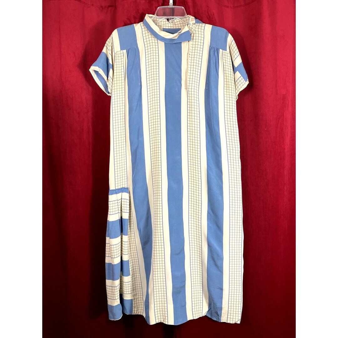XL Cute 1920s 20s Blue Ivory Silk Flapper Dress Summer Tea Party - Etsy