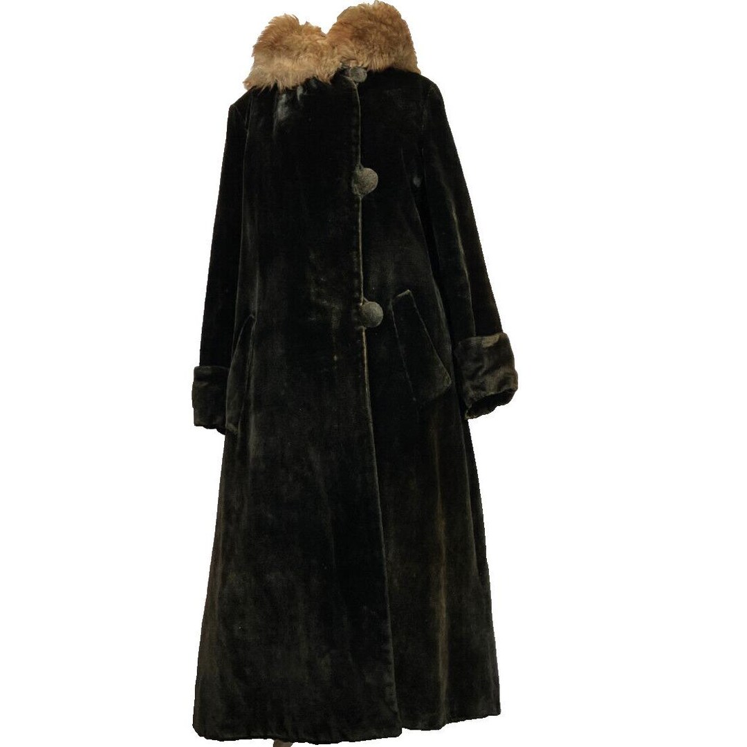 XL Antique 1910 Edwardian Plush Thick Velvet Coat Fur Collar ...