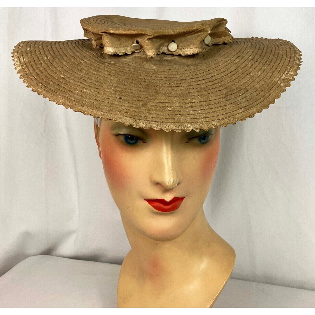 19th C. Sun Hat American Flat Crown Hat Button off C 1840-1890 ...