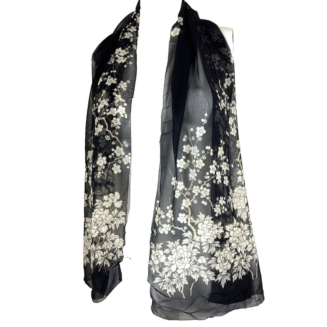 Vintage 20s 30s Silk Chiffon Cherry Blossom Scarf Flapper Deco - Etsy