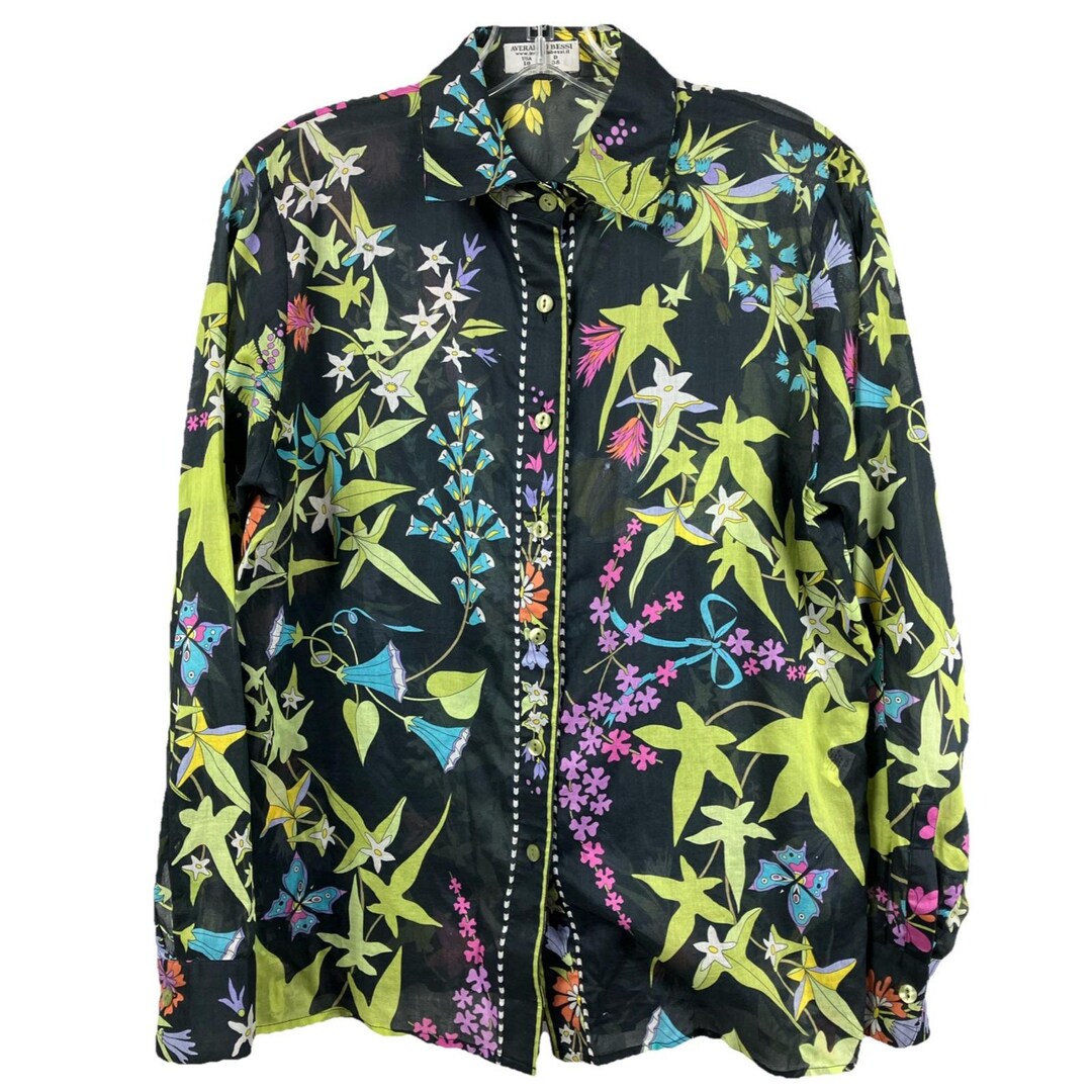 Vintage 90s Y2K Alvarado Bessi Cotton Gauze Butterfly Floral Blouse Top ...