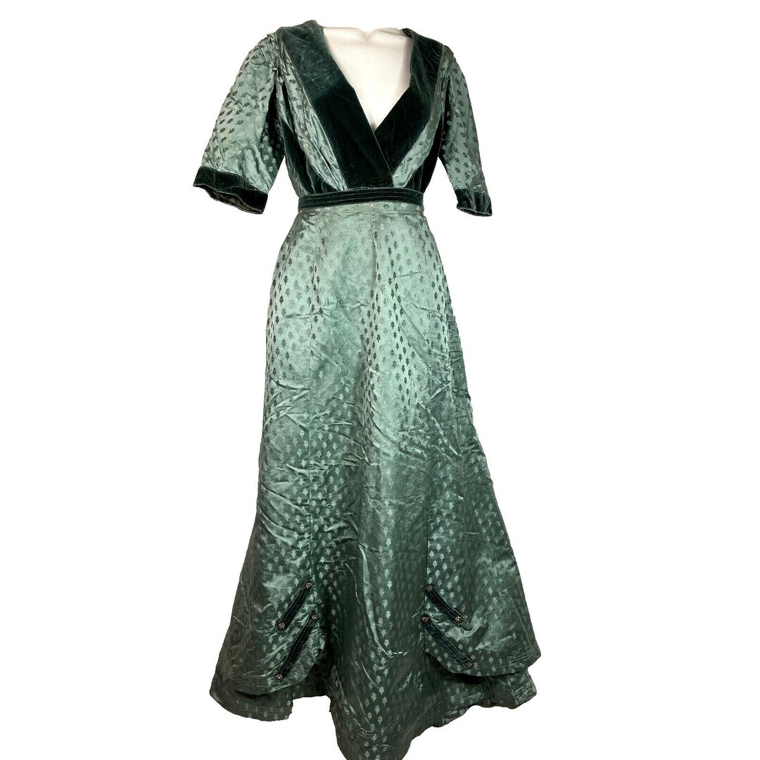 Edwardian C 1908 Sage Green Silk Velvet Dress Wearable - Etsy