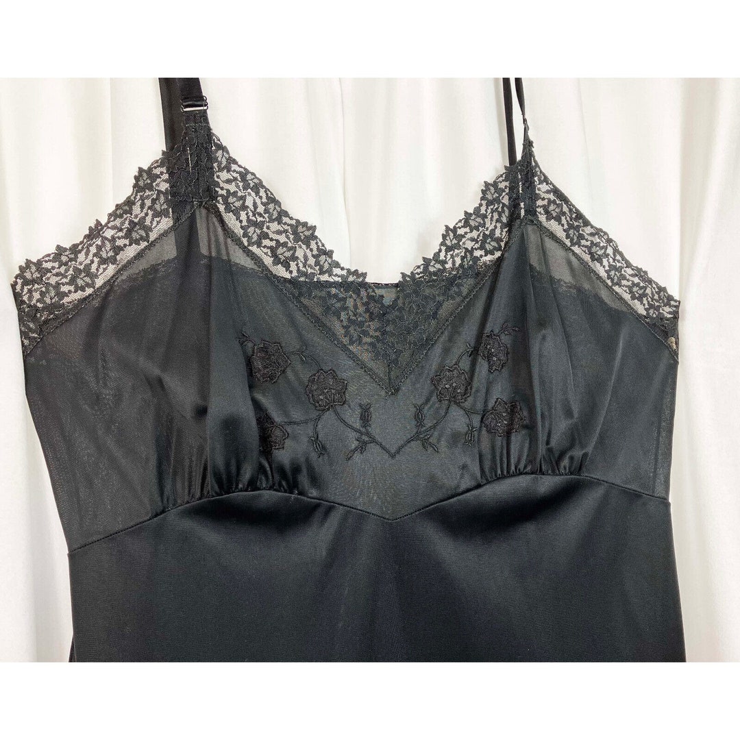 44 Vintage 50s Colette Shadow Panel Black Embroidery Slip Nylon Sissy ...