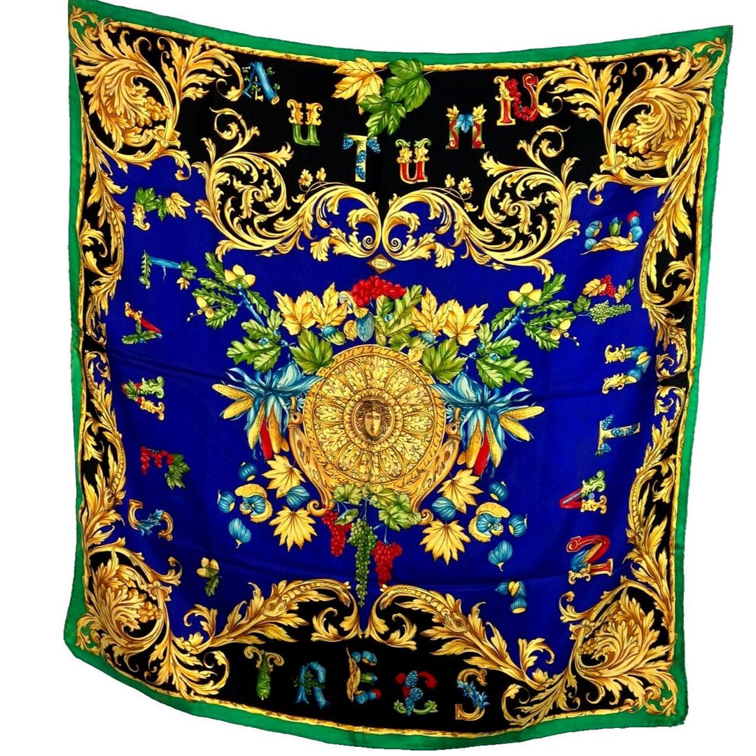 Vintage 90s Gianni Versace Nature Trees Leaves Autumn Scarf Baroque ...