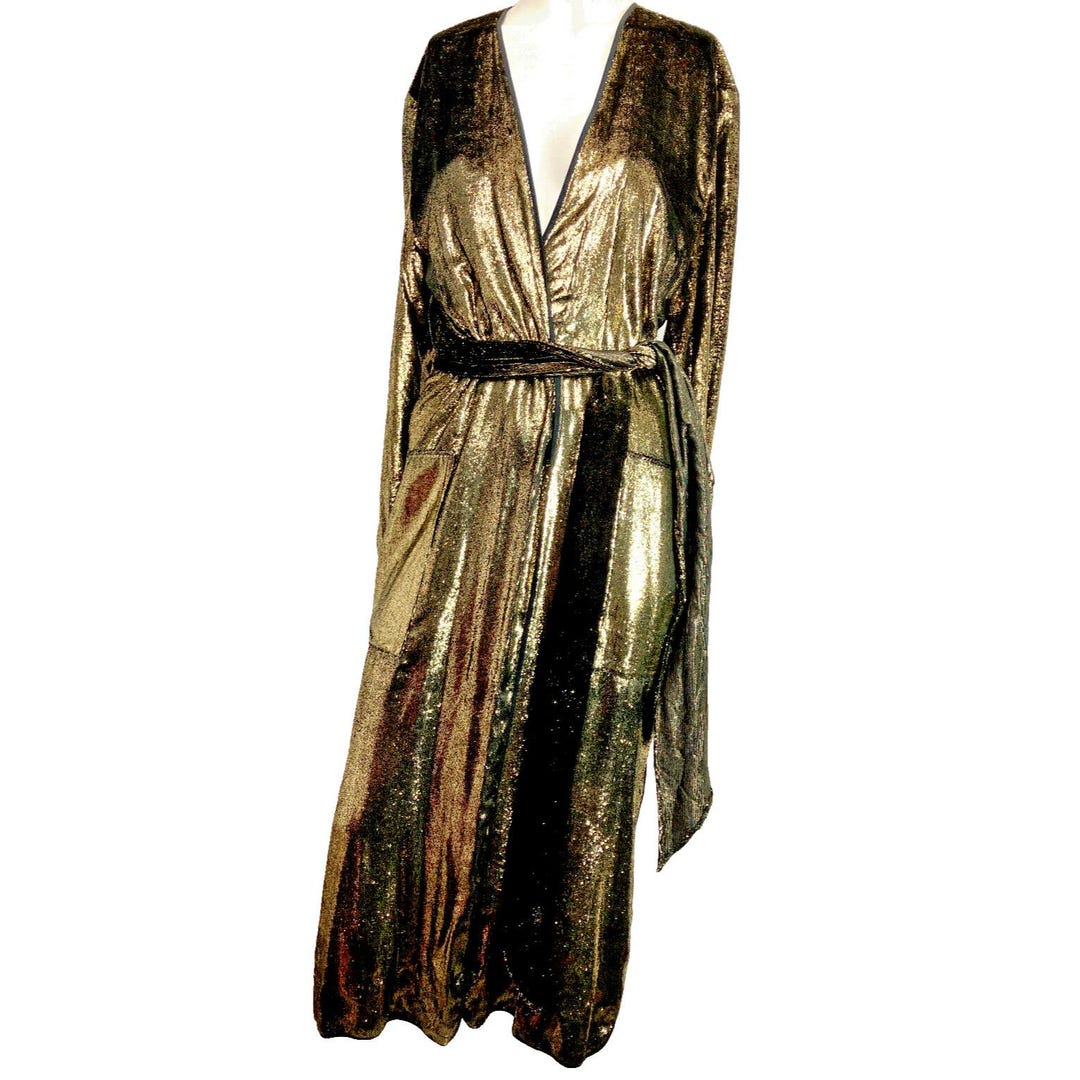 Vintage 70s Liquid Gold Lame Panne Velvet Evening Duster Coat Disco ...
