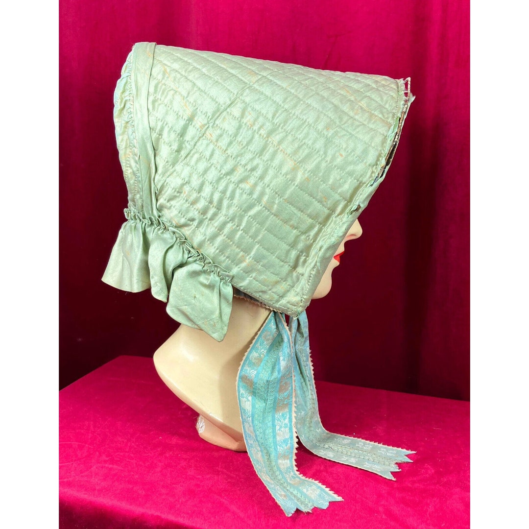 RARE Quilted Silk Poke Bonnet 1820s 1850s Green Blue AS FOUND - Etsy
