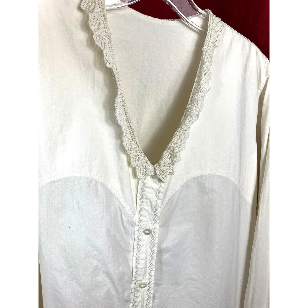 Antique Civil War Era Long Cotton Nightgown Pointed Yoke Boudoir ...