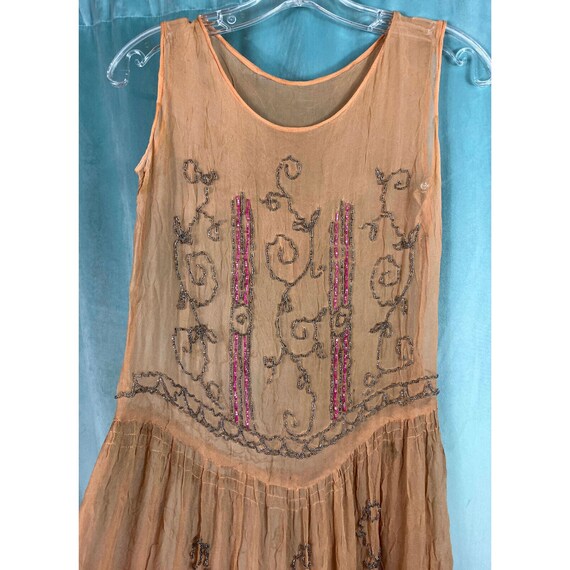 Cute 1920s Flapper Peach Beaded Party Dress 20s - Gem