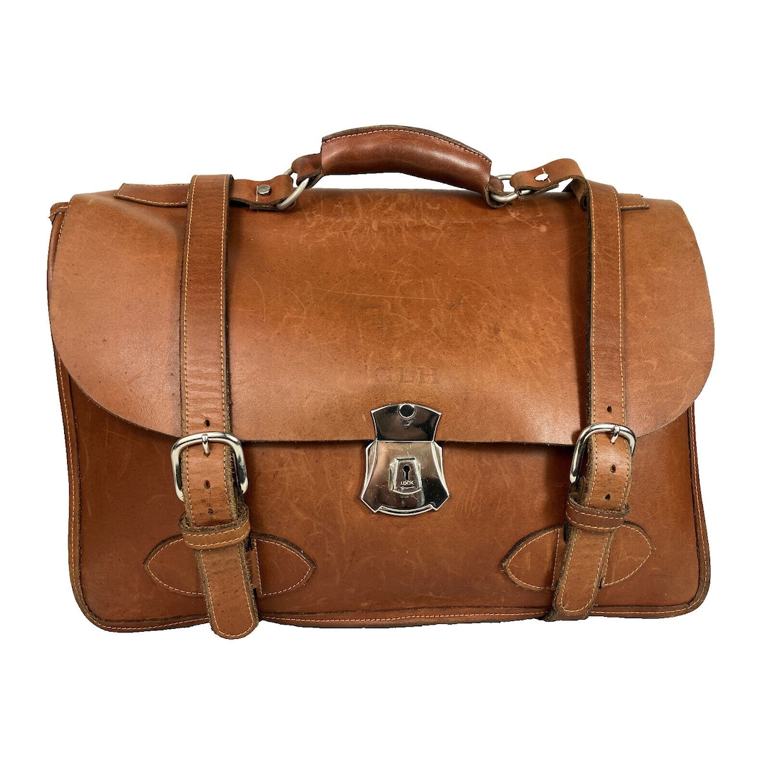 Vintage Custom Hide Vachetta Classic Book Bag Briefcase 3 Compartment ...