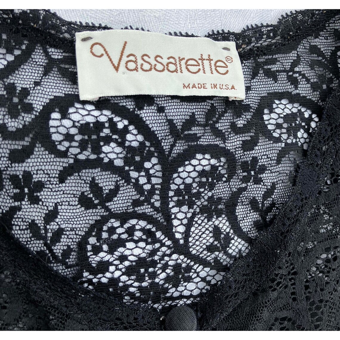 VAMP Vassarette Open Front Lace Shoulder Nylon Peignoir Robe Gown Black ...