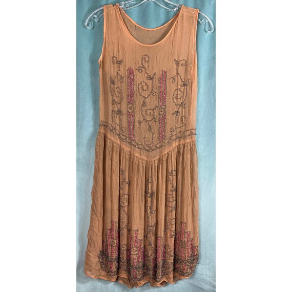 Cute 1920s Flapper Peach Beaded Party Dress 20s - Gem