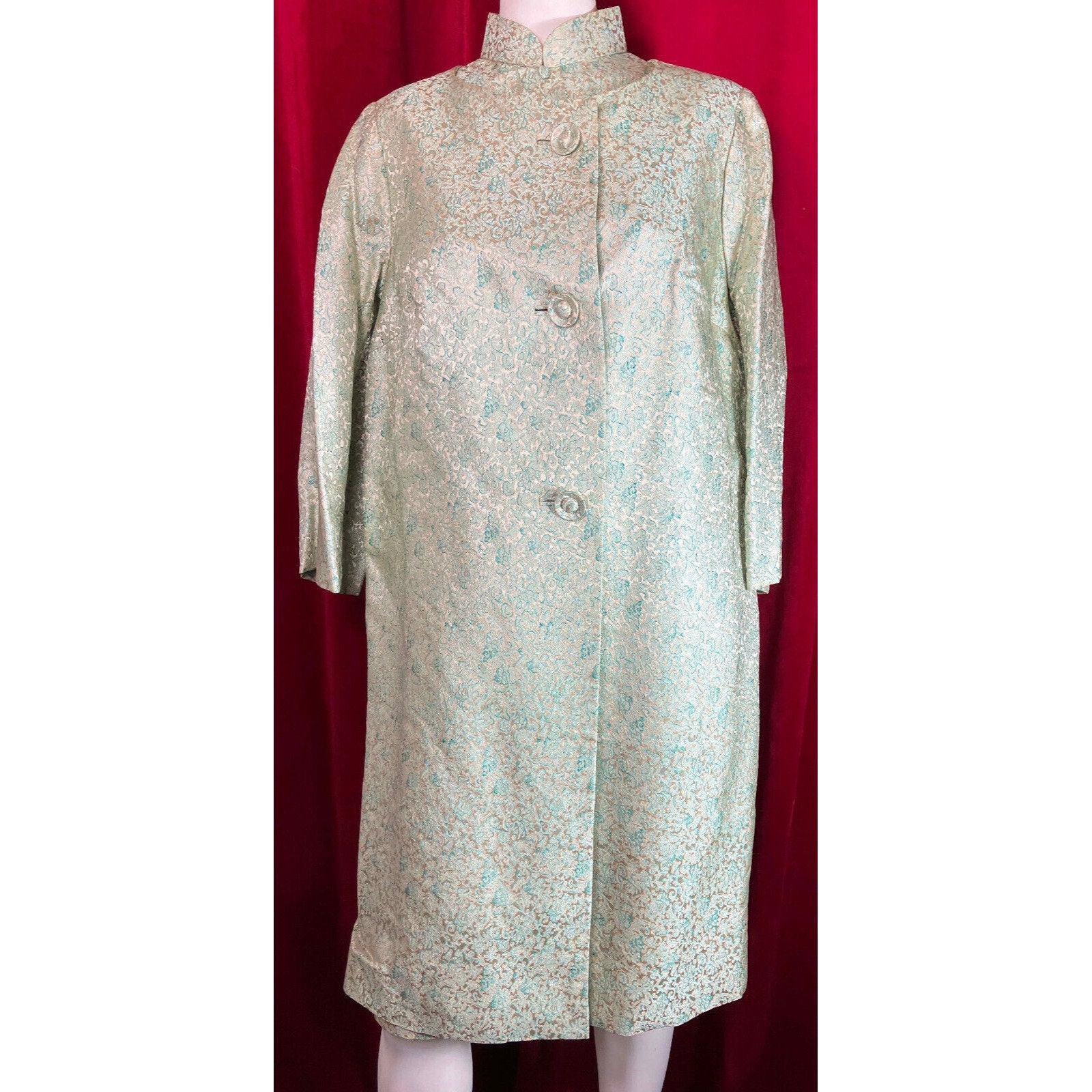 XL Vintage 60s Hong Kong Gaylord Custom Shop Tailor Qipao Silk Brocade ...