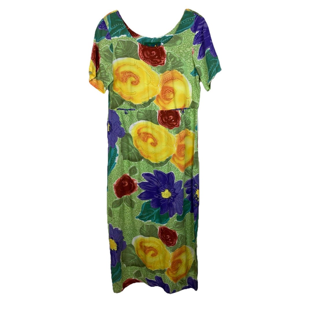 Vintage 90s Jams World Exploded Floral Print Summer Dress Pockets Maxi ...