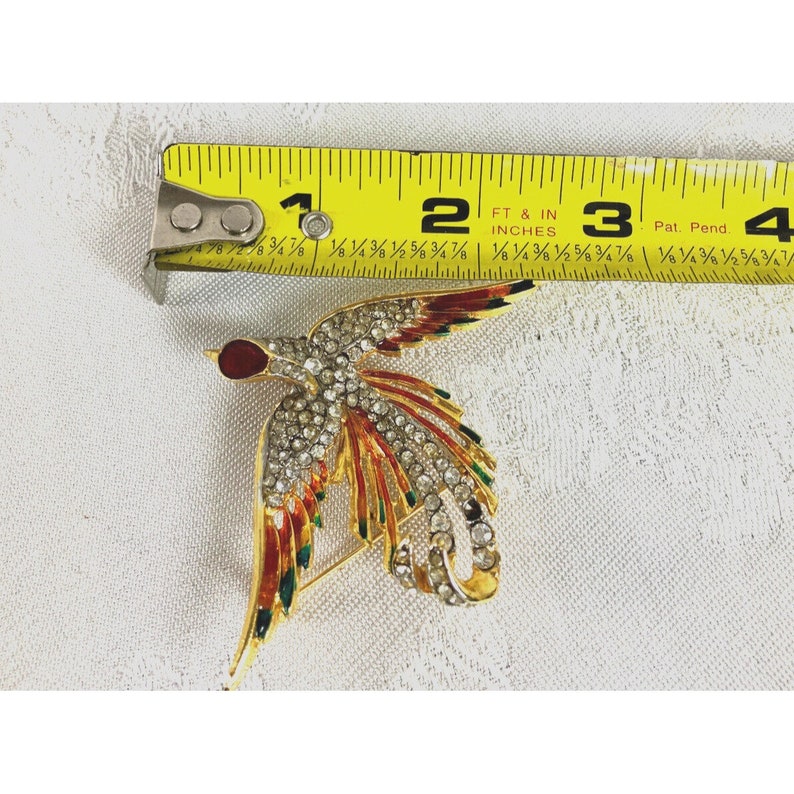 Vintage 40s 50s Flying Bird of Paradise Pin Enamel Crystal Pave Brooch ...