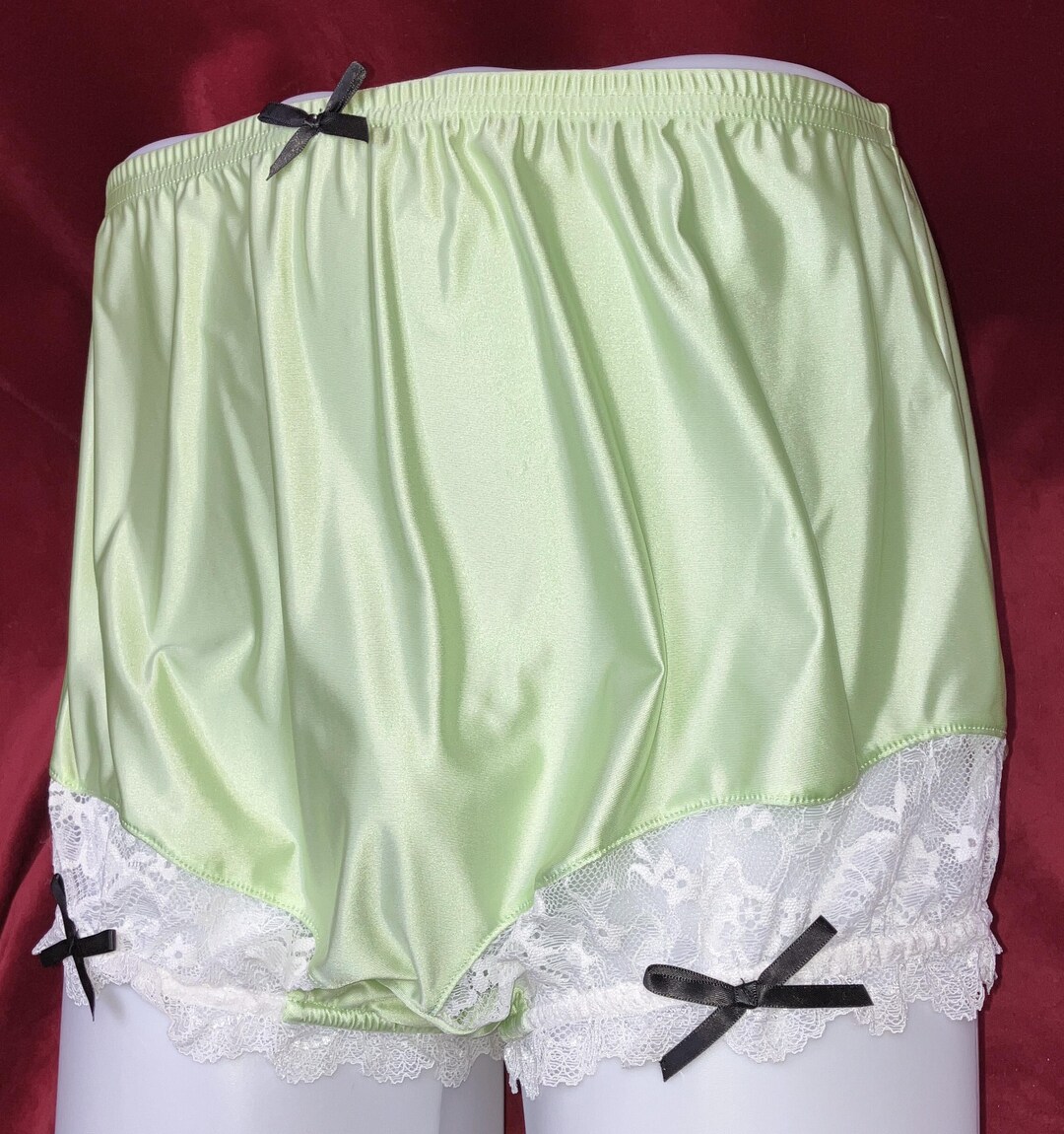 2x 3x 4x Mushroom Gusset Panty Silky Nylon Satin Green Lace Brief Sissy ...