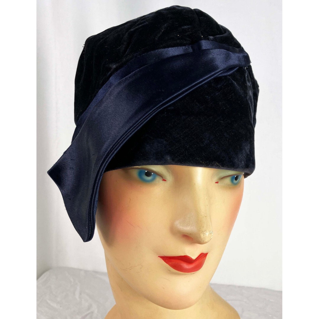 1920s Cloche Deco Fold Penney's 20s Flapper Velvet Satin Skull Cap - Etsy