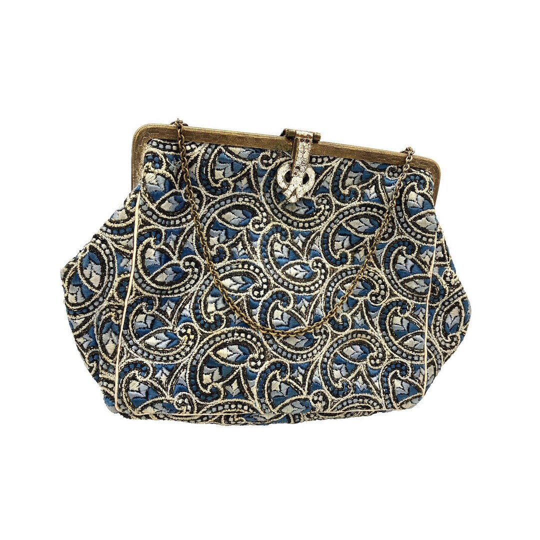 1920s 30s Fully Hand Embroidered Evening Bag Pouch Kiss Lock Edwardian ...