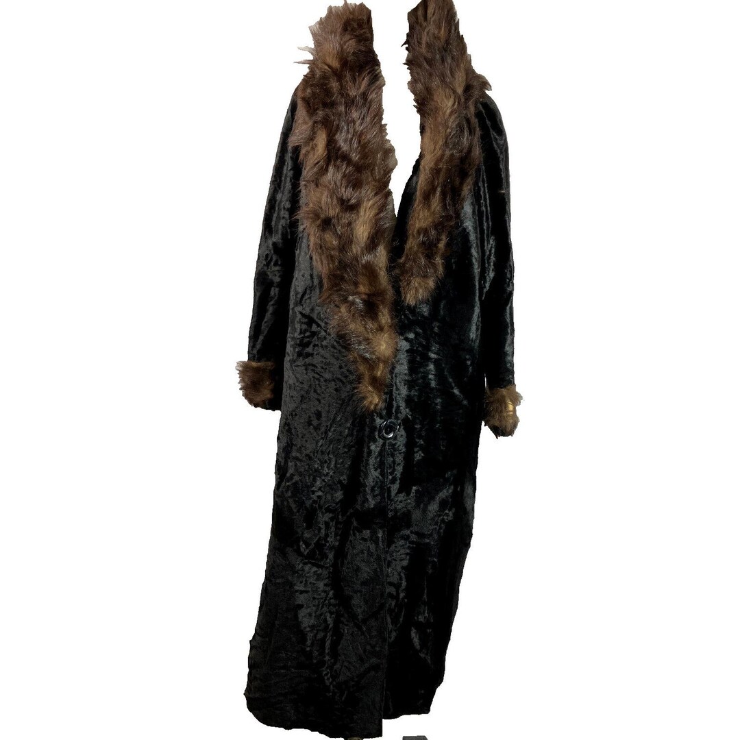 XL Antique 1920s Flapper Plush Thick Velvet Coat Fur Collar Black 20s ...