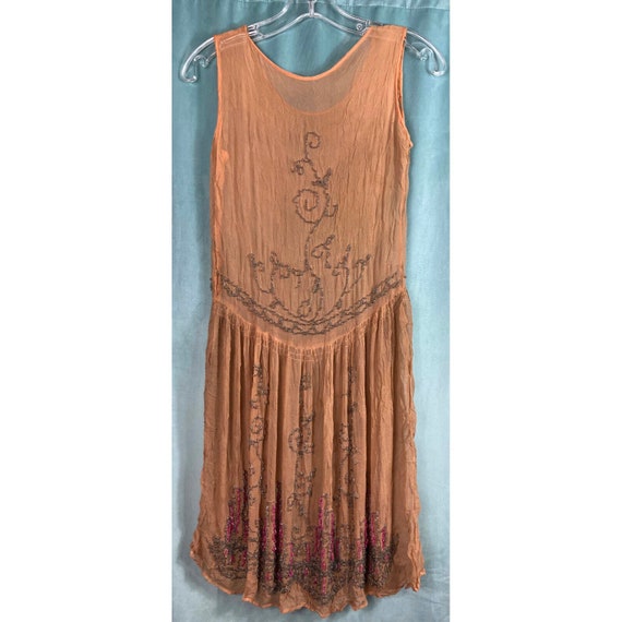 Cute 1920s Flapper Peach Beaded Party Dress 20s - Gem