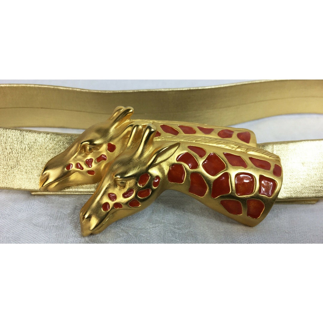 Vintage 70s 80s Double Giraffe Statement Belt Safari Africa Enamel Gold ...