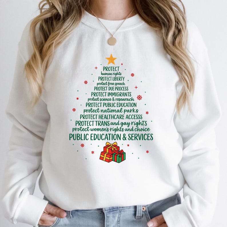 Christmas Tree Protect Democracy Sweatshirt, Liberal Values Tee, Social ...