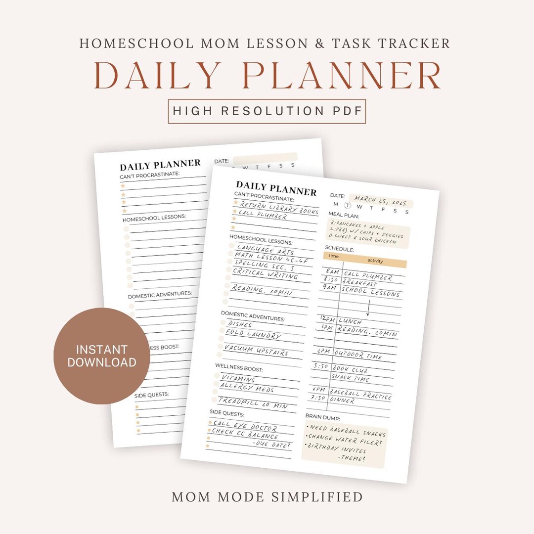 Homeschool Mom Daily Planner Printable PDF, Lesson and Task Tracker ...