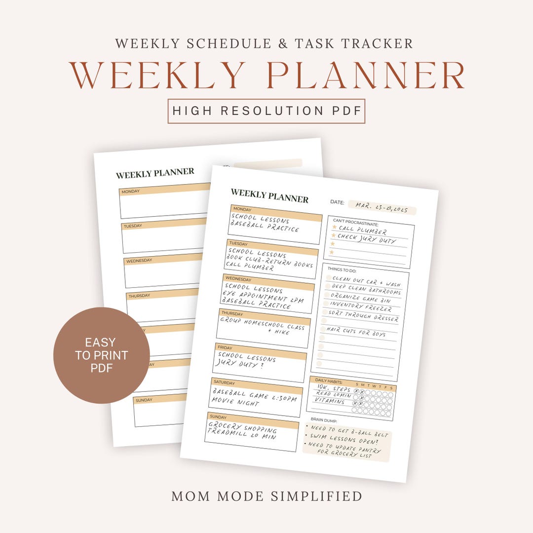 Printable Weekly Planner for Moms, Undated PDF With Daily Habit Tracker ...