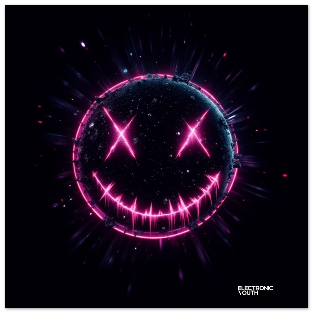 Vibrant Neon Rave Art - Acid Vibez #10, Electric Smiley Face Poster ...
