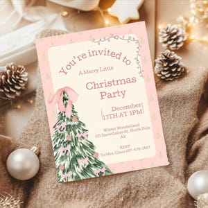 Pink Christmas Party Invitation | Pastel Holiday Invite | Printable ...
